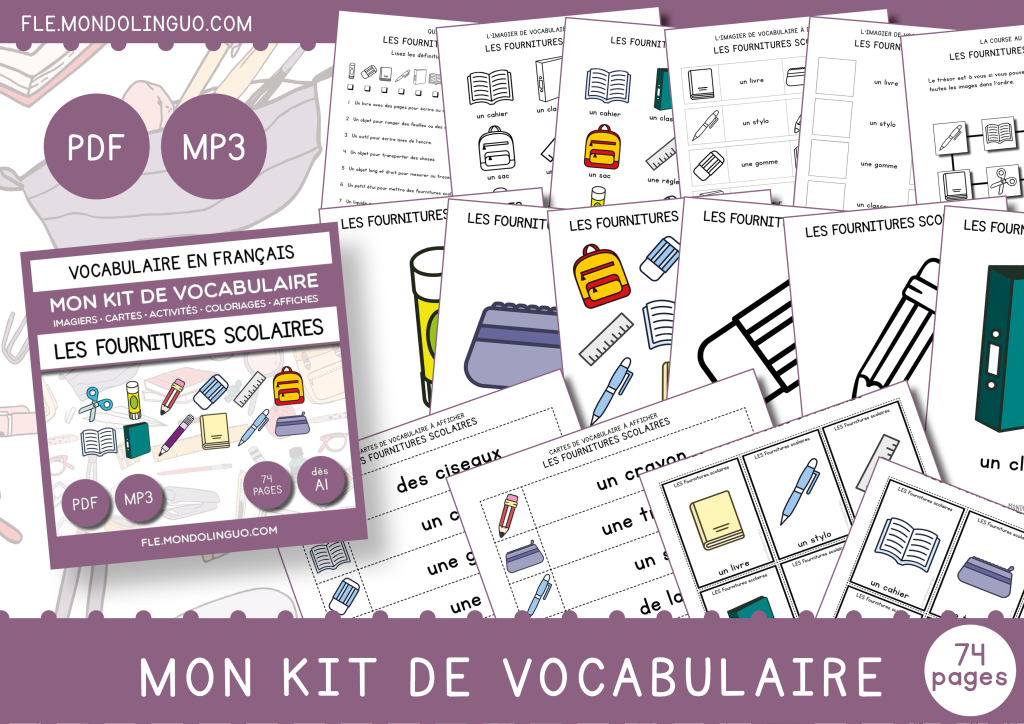 Cahier d'exercices de vocabulaire : les fournitures scolaires ...