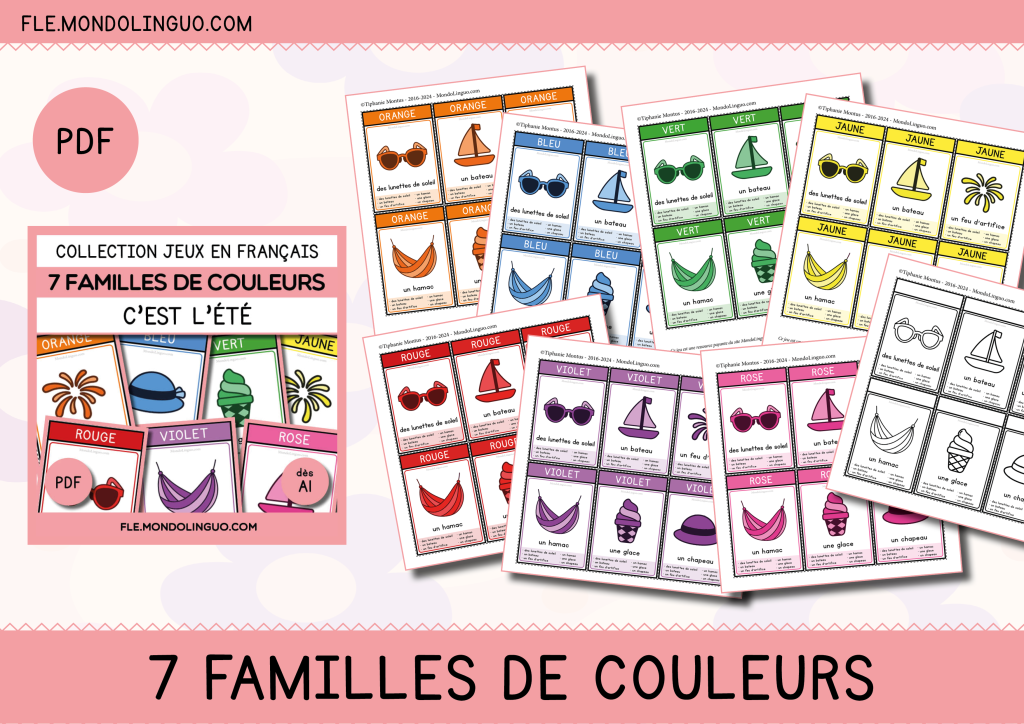 Jeu de cartes FLE : 7 familles sur les couleurs et l'été - Mondolinguo ...