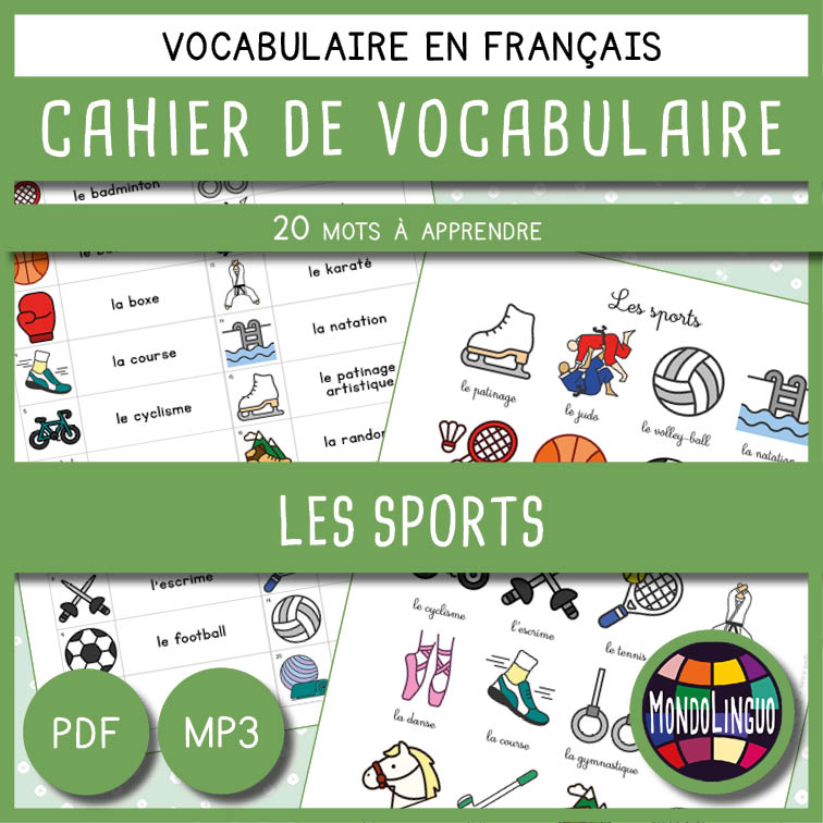 Cahier de vocabulaire : les sports. PDF + MP3 - Mondolinguo - Français