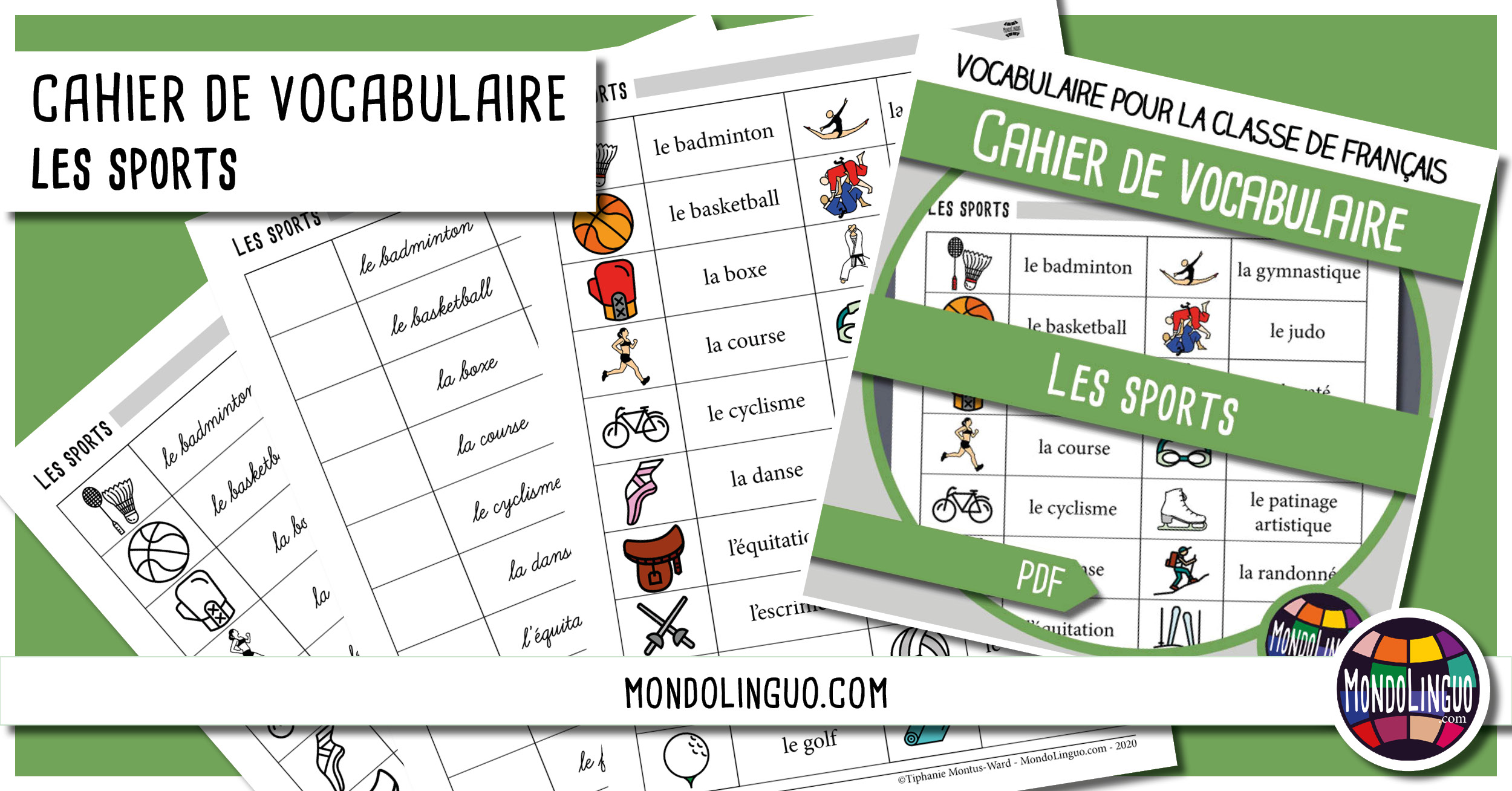Cahier de vocabulaire : les sports - Mondolinguo - Français