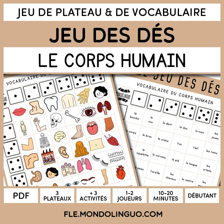 Jeu de plateau FLE : Jeu des Dés sur le corps humain - Mondolinguo ...
