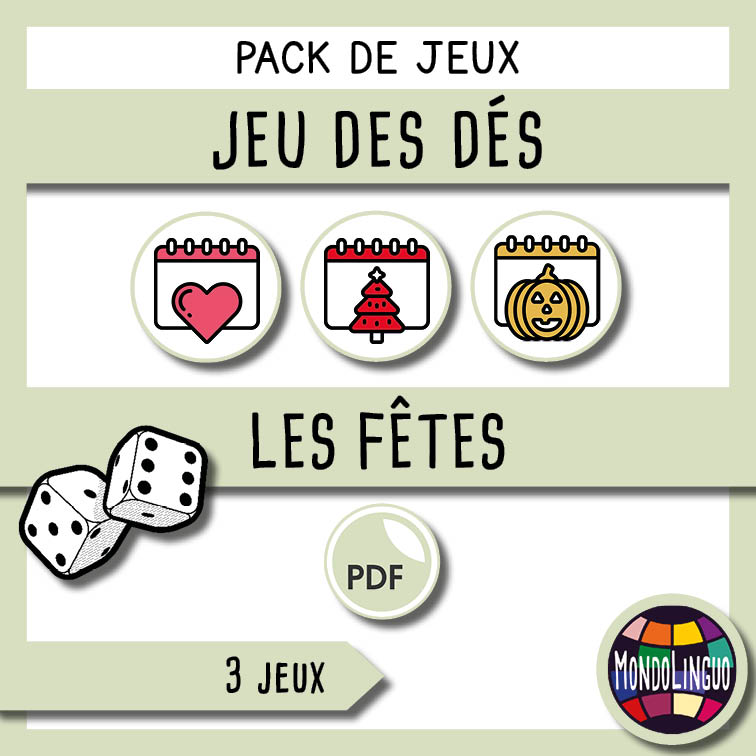 3 jeux des dés - Pack Fêtes - Mondolinguo - Français