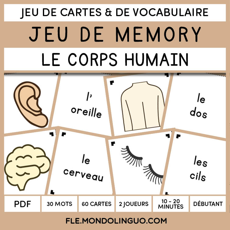 Jeu de memory FLE : le corps humain - Mondolinguo - Français