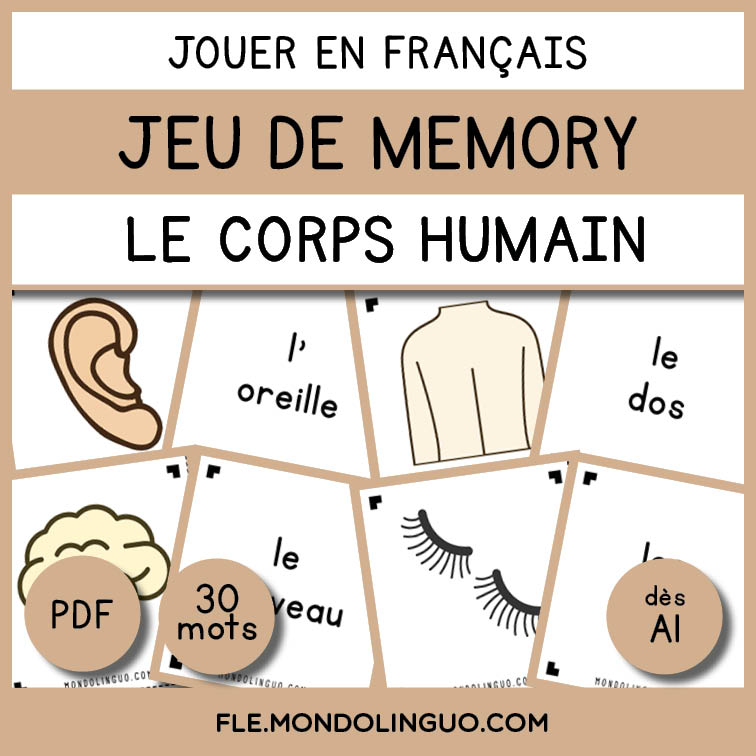 Jeu de memory FLE : le corps humain - Mondolinguo - Français