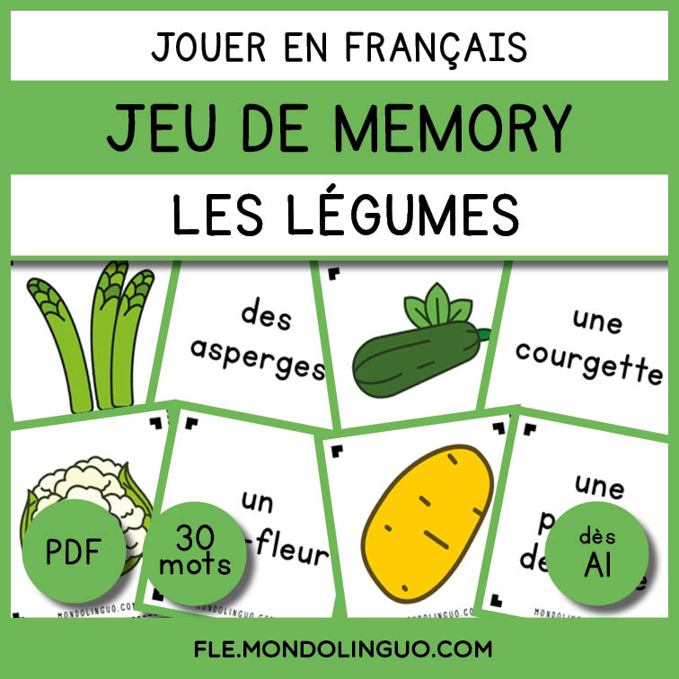 Jeu de memory FLE : les légumes - Mondolinguo - Français
