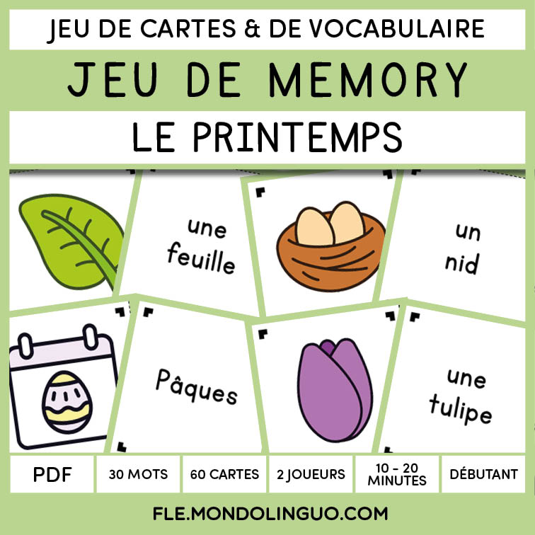 Jeu de memory FLE : le printemps - Mondolinguo - Français
