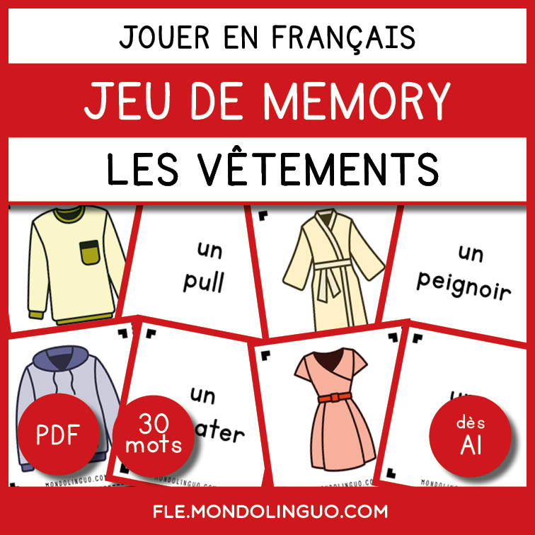 Jeu de memory FLE : les vêtements - Mondolinguo - Français