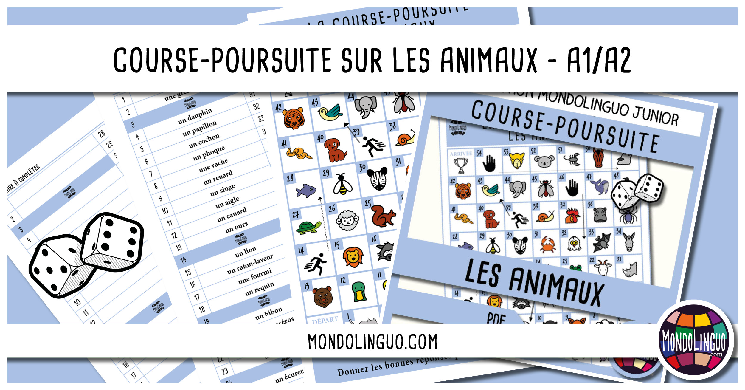Jeu de plateau FLE : Course-Poursuite sur les animaux - Mondolinguo ...